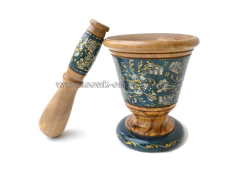 Olive wood mortar design golden red hand